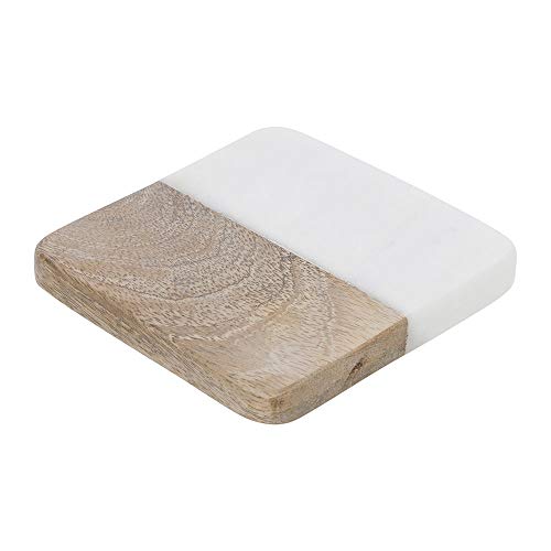 Frescorr (TM) - luxurious Atelier Marble and Wood Set of 4 Coasters, 4 x 4 inches for Drinks, Hot/Cold ,Coffee Mugs, Beer Cans ,Bar Glasses. Tea Table/Bar coasters