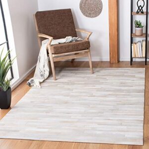 safavieh studio leather collection 5′ x 8′ ivory / light grey stl804a handmade mid-century modern leather area rug