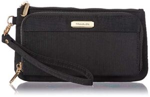 travelon rfid blocking phone clutch wallet, black, 8.25 x 4.5 x 1