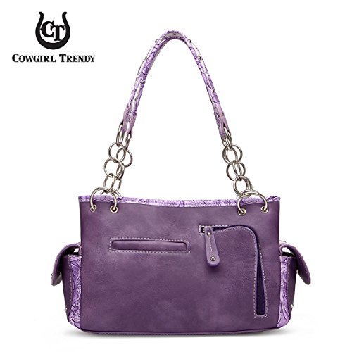 Western Style Spring Butterfly Flower Purse Women Country Handbag Rhinestone Stud Shoulder Bag Wallet Set (#2 Purple Set)