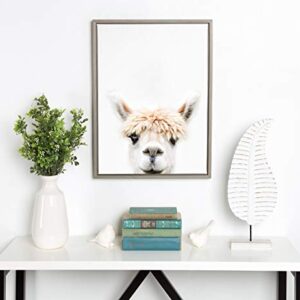 Kate and Laurel Sylvie Alpaca Bangs Animal Print Portrait Framed Canvas Wall Art by Amy Peterson, 18x24 Gray