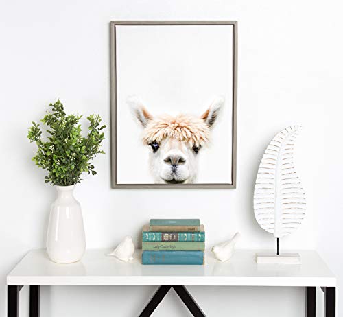 Kate and Laurel Sylvie Alpaca Bangs Animal Print Portrait Framed Canvas Wall Art by Amy Peterson, 18x24 Gray