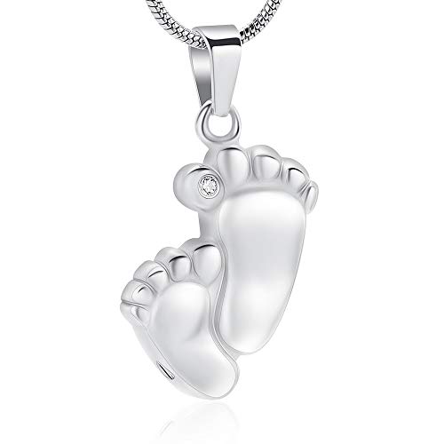 Footprint Cremation Urn Pendant Necklace for Ashes Stainless Steel Mini Urns Jewelry to Holder Ashes Baby Foot Memorial Keepsake (Silver)