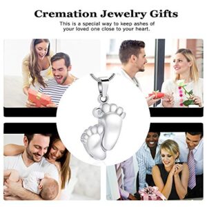 Footprint Cremation Urn Pendant Necklace for Ashes Stainless Steel Mini Urns Jewelry to Holder Ashes Baby Foot Memorial Keepsake (Silver)