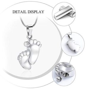 Footprint Cremation Urn Pendant Necklace for Ashes Stainless Steel Mini Urns Jewelry to Holder Ashes Baby Foot Memorial Keepsake (Silver)