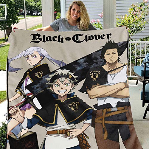 JUST FUNKY Black Clover Blanket, Fleece Throw Bed Blanket, 45 X 60 inches