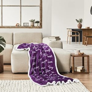 RHF Warm Sherpa Blanket - Gifts for Women Birthday Gift Soft Throw Blankets for Mom Friend Grandma Family Cozy Fuzzy Sherpa Throw Blanket for Couch Dog Pet Positive Happiness(Throw, Purple)