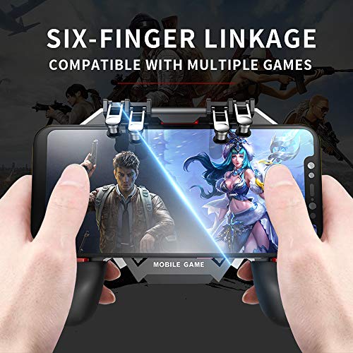 Newseego PUBG Mobile Game Controller, [Upgrade] 6 Finger Trigger Phone Controller Gamepad with Cooling Gamepad for Shooter Sensitive Aim Trigger for Android & iOS for Knives Out/Rules of Survival