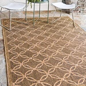 Unique Loom Trellis Collection Area Rug-Geometric Border Design, Moroccan Inspired for Indoor/Outdoor Décor, 8 ft x 11 ft 4 in, Light Brown/Brown