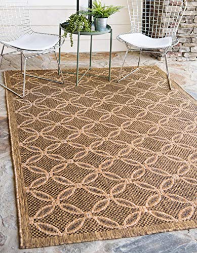 Unique Loom Trellis Collection Area Rug-Geometric Border Design, Moroccan Inspired for Indoor/Outdoor Décor, 8 ft x 11 ft 4 in, Light Brown/Brown