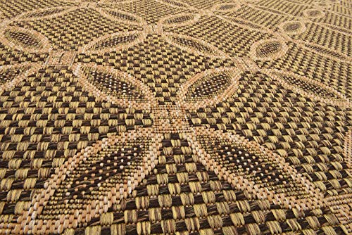 Unique Loom Trellis Collection Area Rug-Geometric Border Design, Moroccan Inspired for Indoor/Outdoor Décor, 8 ft x 11 ft 4 in, Light Brown/Brown