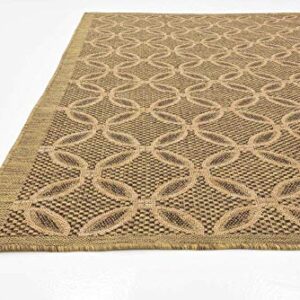 Unique Loom Trellis Collection Area Rug-Geometric Border Design, Moroccan Inspired for Indoor/Outdoor Décor, 8 ft x 11 ft 4 in, Light Brown/Brown