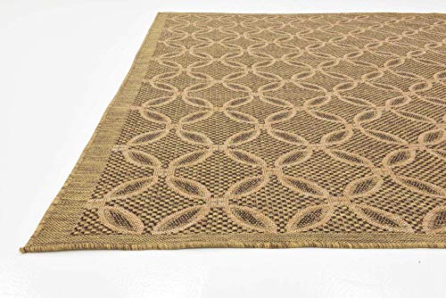 Unique Loom Trellis Collection Area Rug-Geometric Border Design, Moroccan Inspired for Indoor/Outdoor Décor, 8 ft x 11 ft 4 in, Light Brown/Brown