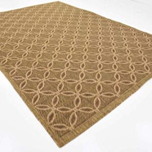 Unique Loom Trellis Collection Area Rug-Geometric Border Design, Moroccan Inspired for Indoor/Outdoor Décor, 8 ft x 11 ft 4 in, Light Brown/Brown