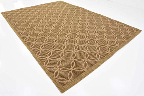 Unique Loom Trellis Collection Area Rug-Geometric Border Design, Moroccan Inspired for Indoor/Outdoor Décor, 8 ft x 11 ft 4 in, Light Brown/Brown