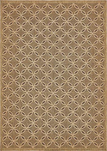 Unique Loom Trellis Collection Area Rug-Geometric Border Design, Moroccan Inspired for Indoor/Outdoor Décor, 8 ft x 11 ft 4 in, Light Brown/Brown