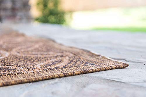 Unique Loom Trellis Collection Area Rug-Geometric Border Design, Moroccan Inspired for Indoor/Outdoor Décor, 8 ft x 11 ft 4 in, Light Brown/Brown