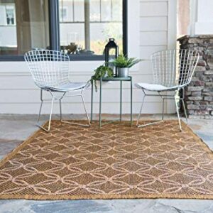 Unique Loom Trellis Collection Area Rug-Geometric Border Design, Moroccan Inspired for Indoor/Outdoor Décor, 8 ft x 11 ft 4 in, Light Brown/Brown