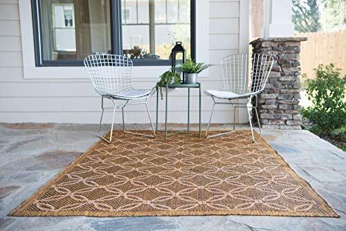 Unique Loom Trellis Collection Area Rug-Geometric Border Design, Moroccan Inspired for Indoor/Outdoor Décor, 8 ft x 11 ft 4 in, Light Brown/Brown