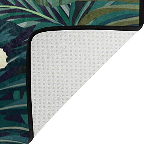 ALAZA Tropical Palm Tree Leaves Hibiscus Flowers Area Soft Non Slip Floor Mat Washable Carpet for Bedroom Living Room 1 Piece 4x5 Feet