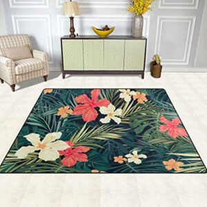 ALAZA Tropical Palm Tree Leaves Hibiscus Flowers Area Soft Non Slip Floor Mat Washable Carpet for Bedroom Living Room 1 Piece 4x5 Feet