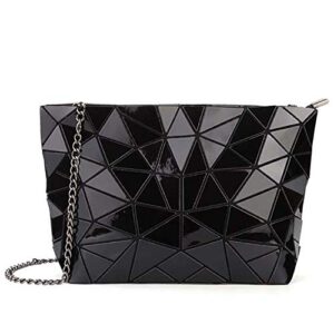 ulalaza geometric lattice luminous purse chain crossbody clutch purses tote handbags holographic for women