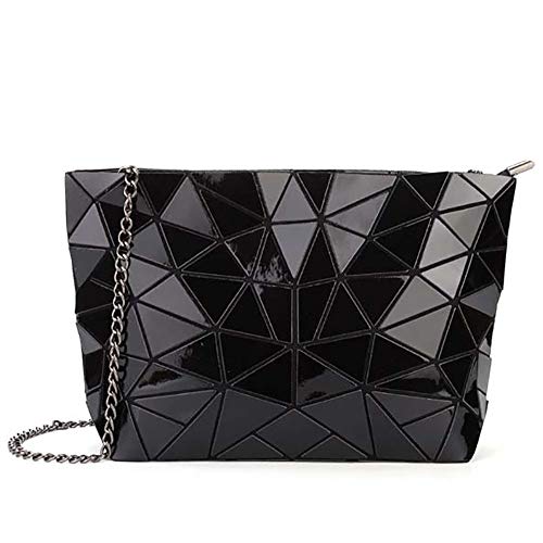 Ulalaza Geometric Lattice Luminous Purse Chain Crossbody Clutch Purses Tote Handbags Holographic for Women