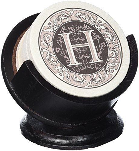 Thirstystone Monogram Sandstone Coaster Set With Pedestal Holder