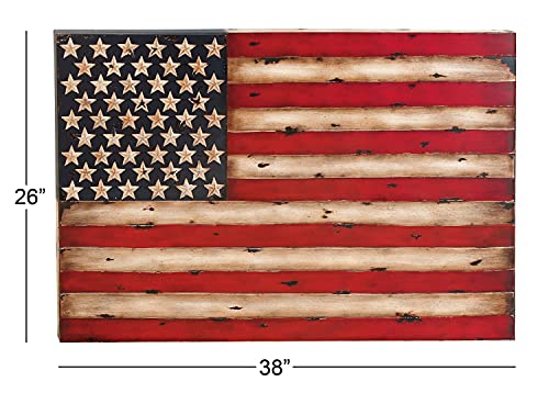 Deco 79 Metal American Flag Indoor Outdoor Wall Decor, 38" x 2" x 26", Red