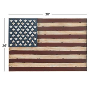 Deco 79 Metal American Flag Indoor Outdoor Wall Decor, 38" x 2" x 26", Red