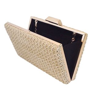 Natural Straw Box Clutch, Natural Medium