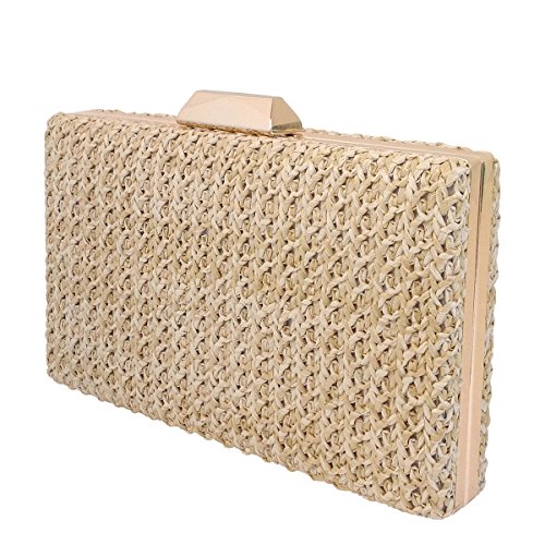 Natural Straw Box Clutch, Natural Medium