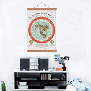 AlexArt Flat Earth Map - Gleason's New Standard Map of The World - Large 24"X36" Canvas Print Scroll Poster with Teak Wood Frame Ready to Hang