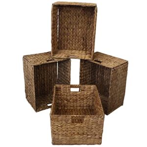 eHemco Rectangular Water Hyacinth Wicker Storage Baskets with Iron Wire Frame, Natural, Set of 4