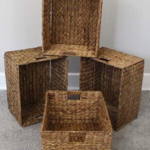 eHemco Rectangular Water Hyacinth Wicker Storage Baskets with Iron Wire Frame, Natural, Set of 4