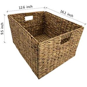 eHemco Rectangular Water Hyacinth Wicker Storage Baskets with Iron Wire Frame, Natural, Set of 4