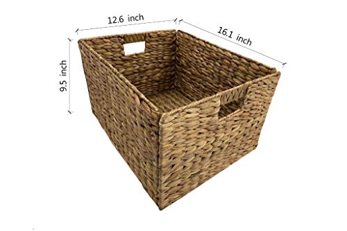 eHemco Rectangular Water Hyacinth Wicker Storage Baskets with Iron Wire Frame, Natural, Set of 4