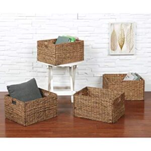 eHemco Rectangular Water Hyacinth Wicker Storage Baskets with Iron Wire Frame, Natural, Set of 4