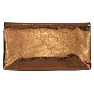 JNB Women's Cracked Metallic Fabric Foldover Clutch with Tassel, Bronze