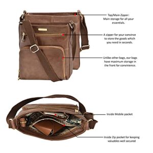 Crossbody Bags for Women - Real Leather Small Vintage Adjustable Shoulder Bag (Russet)