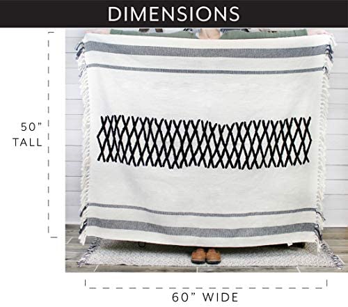 AuldHome Design Boho Farmhouse Throw, Black and Off White 50 x 60 Inch Striped Blanket