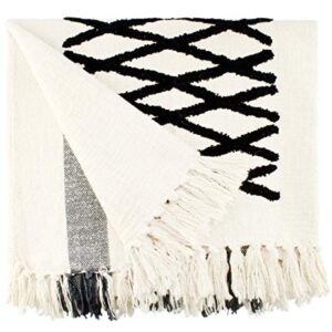 AuldHome Design Boho Farmhouse Throw, Black and Off White 50 x 60 Inch Striped Blanket