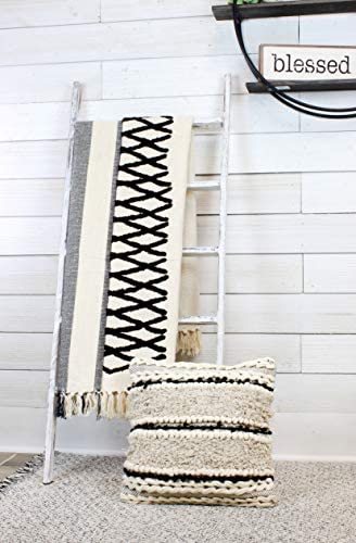 AuldHome Design Boho Farmhouse Throw, Black and Off White 50 x 60 Inch Striped Blanket