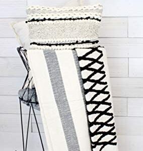 AuldHome Design Boho Farmhouse Throw, Black and Off White 50 x 60 Inch Striped Blanket