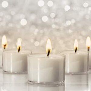 Ner Mitzvah Long Burning Tealight Candles - 8 Hours - White in Clear Cups - Unscented - 40 Pack - Made in EU