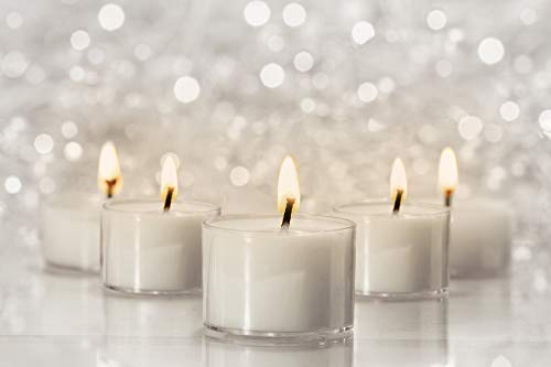 Ner Mitzvah Long Burning Tealight Candles - 8 Hours - White in Clear Cups - Unscented - 40 Pack - Made in EU