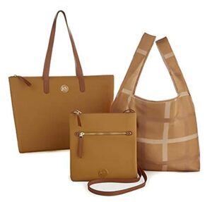 joy mangano luxe genuine leather handbag, chic crossbody plus shopper tote ~ camel