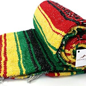 Open Road Goods Rasta Blanket or Hippie Blanket - Traditional Mexican Blanket/Mexican Falsa Blanket in Rasta Colors