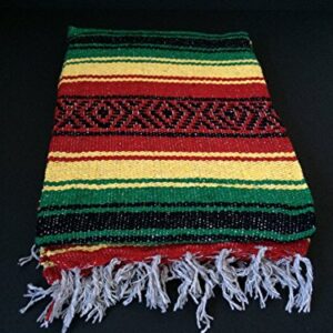 Open Road Goods Rasta Blanket or Hippie Blanket - Traditional Mexican Blanket/Mexican Falsa Blanket in Rasta Colors