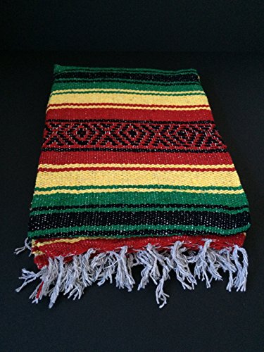 Open Road Goods Rasta Blanket or Hippie Blanket - Traditional Mexican Blanket/Mexican Falsa Blanket in Rasta Colors